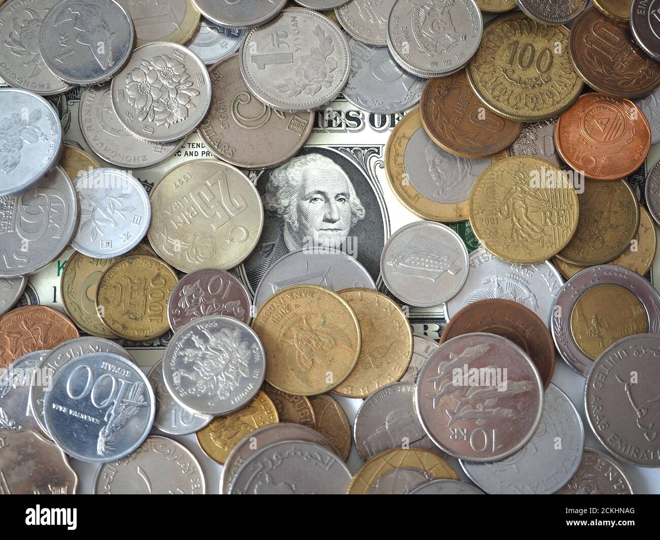 Coins from around the world. International currency Stock Photo - Alamy