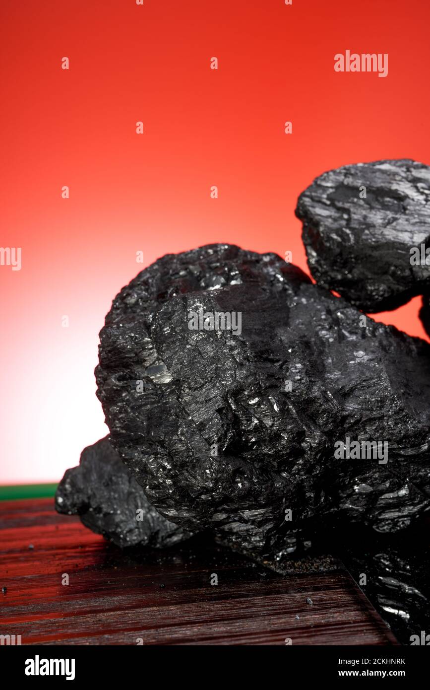 Close-up of a section of a pile of coal, fine black coal section ...