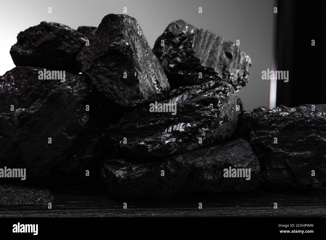 Close-up of a section of a pile of coal, fine black coal section ...