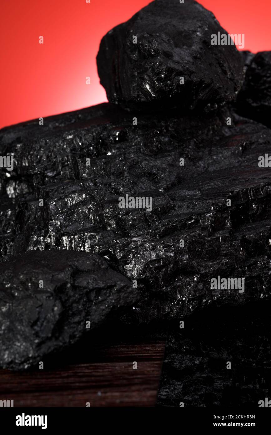 Close-up of a section of a pile of coal, fine black coal section ...