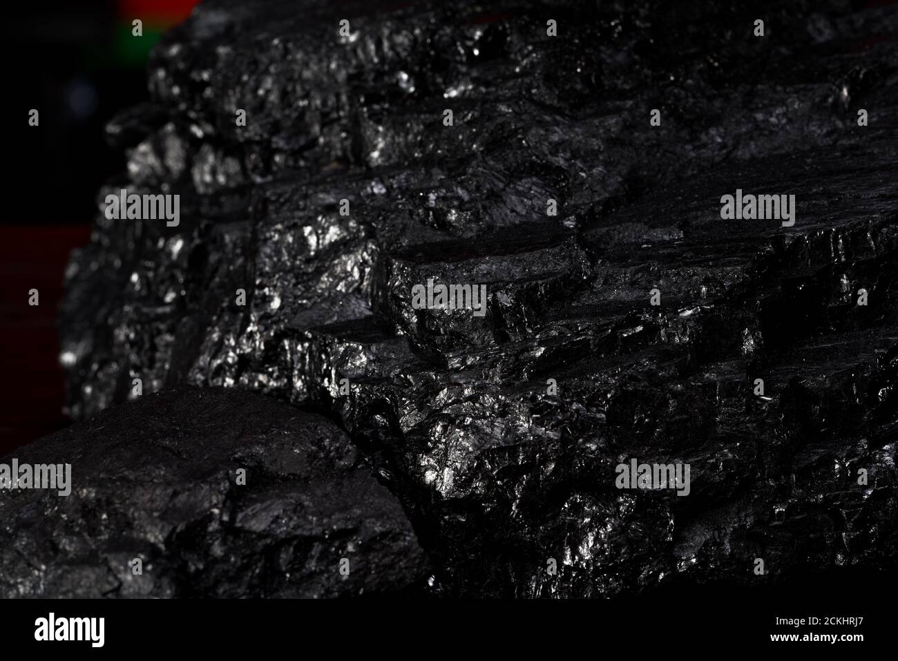 Close-up of a section of a pile of coal, fine black coal section ...