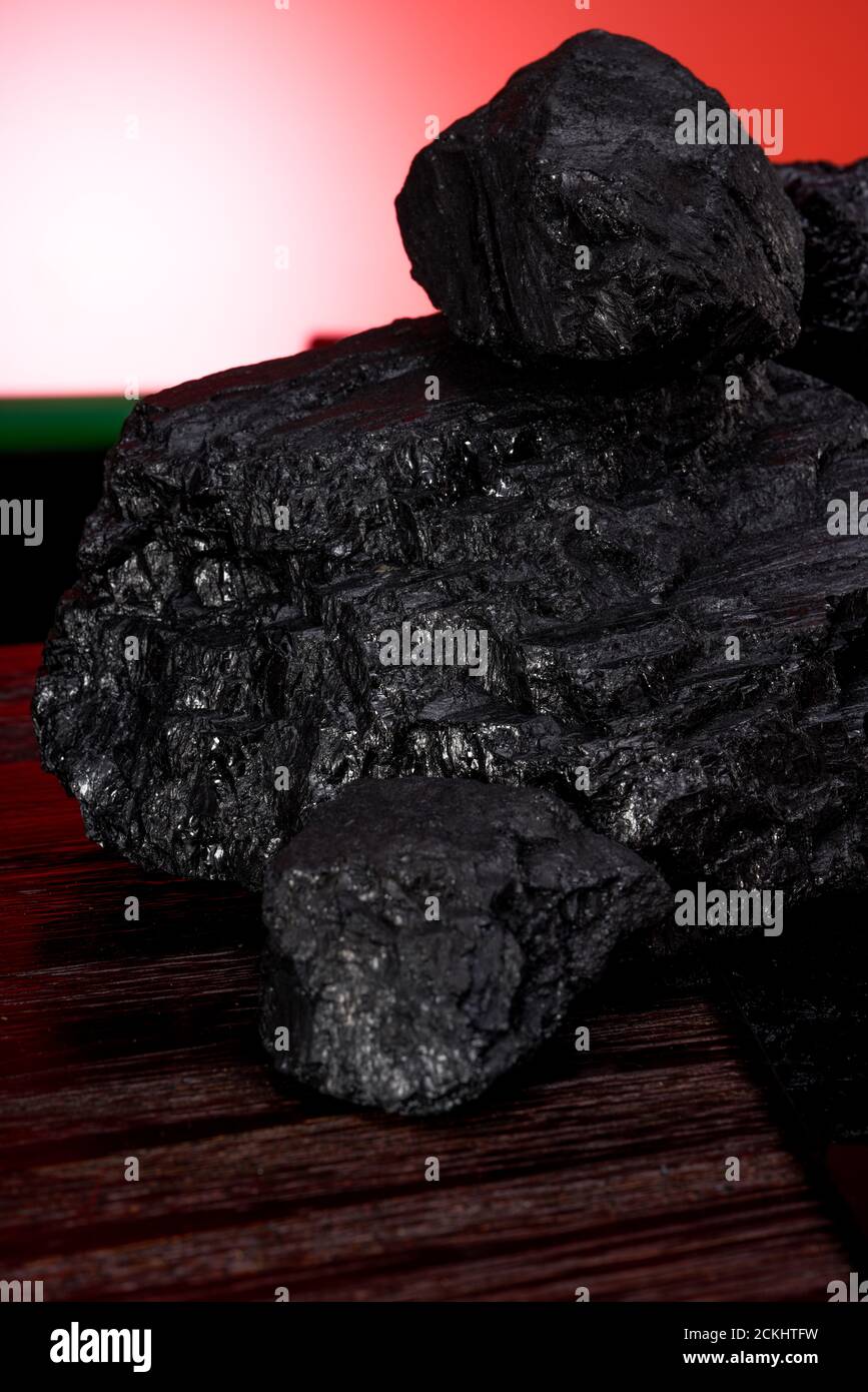 Close-up of a section of a pile of coal, fine black coal section ...