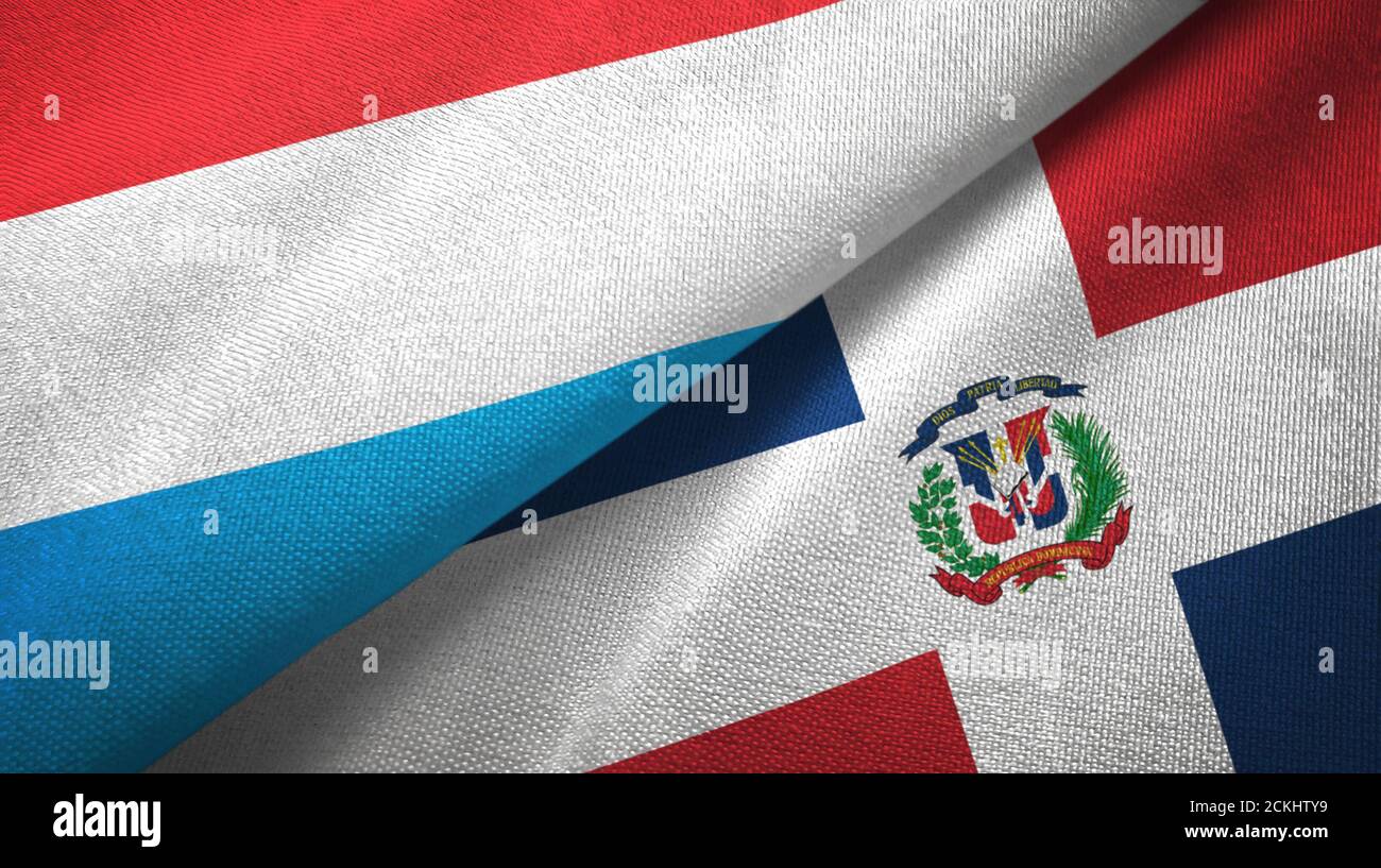Luxembourg and Dominican Republic two flags textile cloth, fabric ...