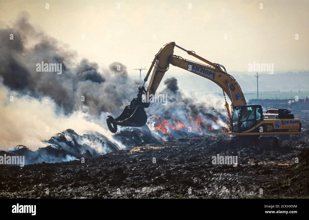 Cattle being burned on a funeral pyre during the 2001 Foot and Mouth ...