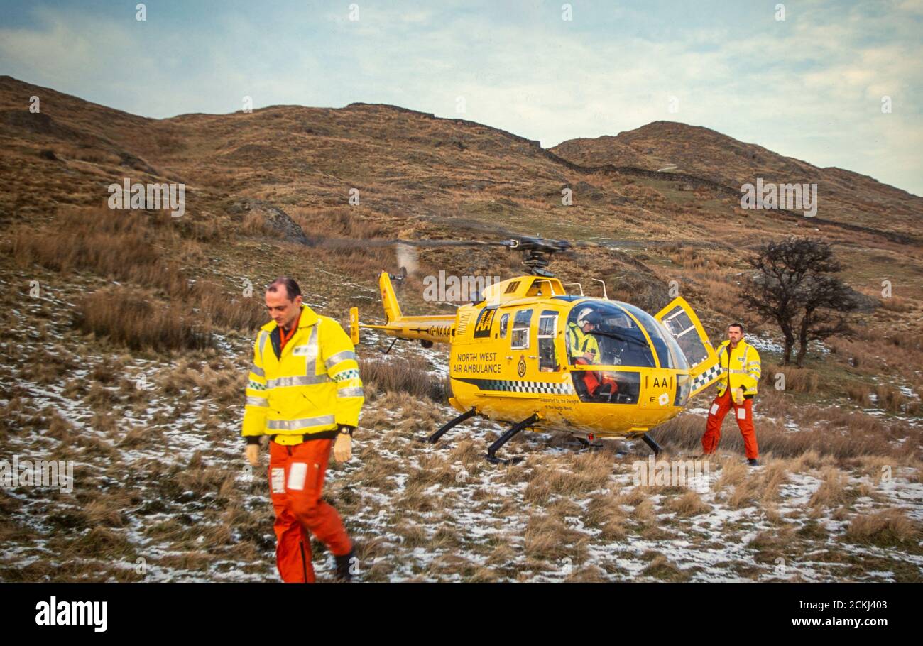 An air ambulance supports the Langdale/Ambleside mountain Rescue Team ...