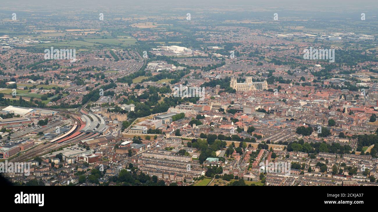 An aerial view of the City of York, North Yorkshire, northern England ...