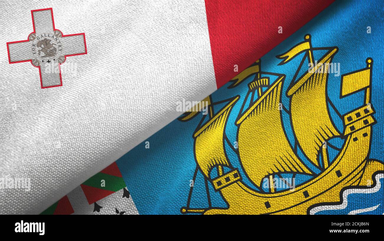 Malta and Saint Pierre and Miquelon two flags textile cloth, fabric ...