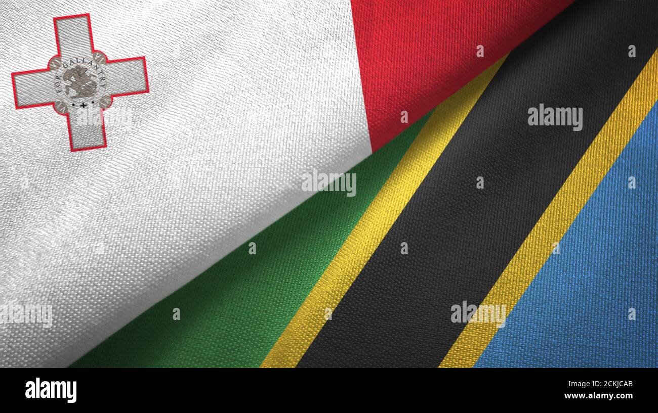 Malta and Tanzania two flags textile cloth, fabric texture Stock Photo ...