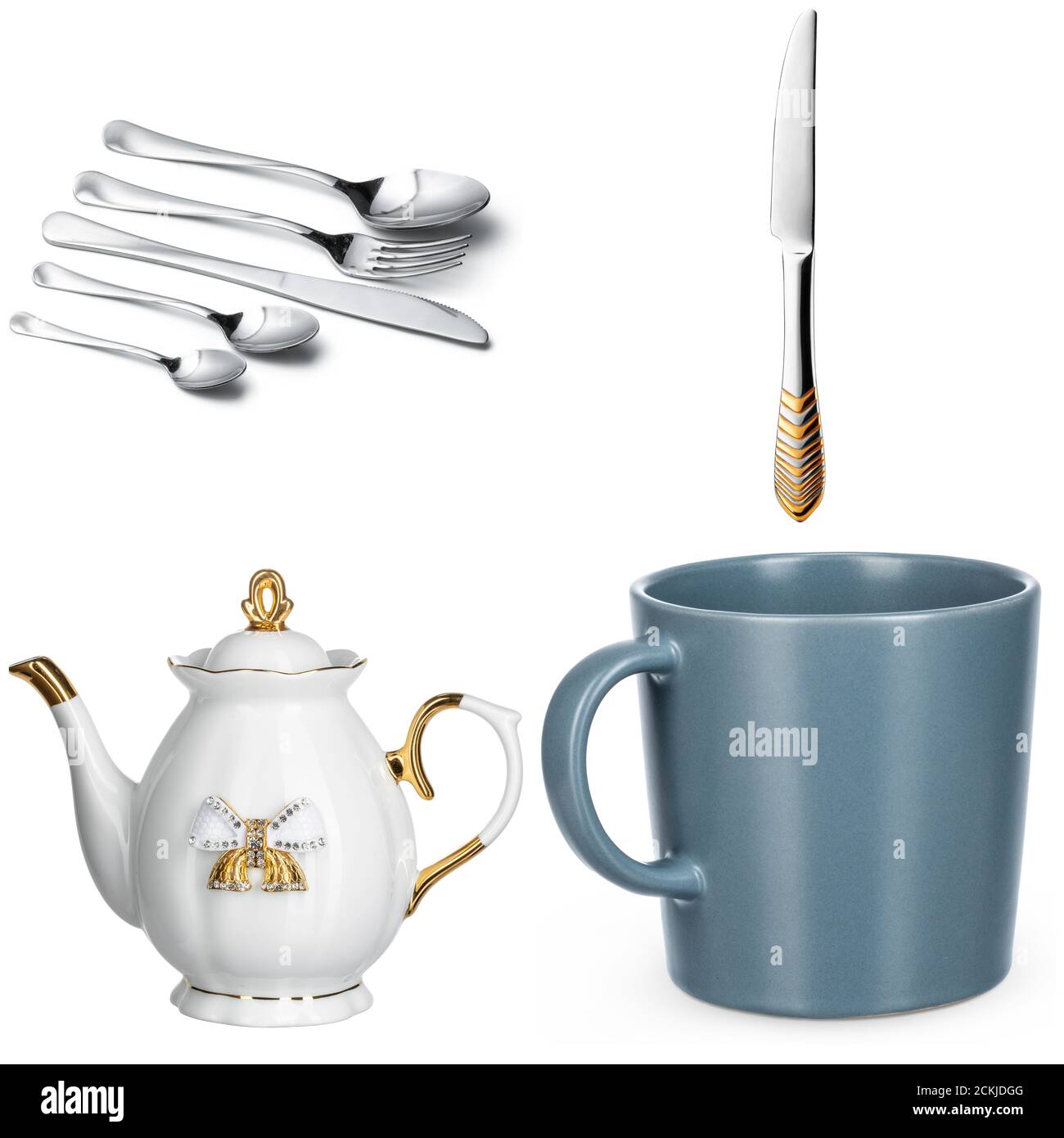 Collage of kitchen utensils isolated on white Stock Photo - Alamy