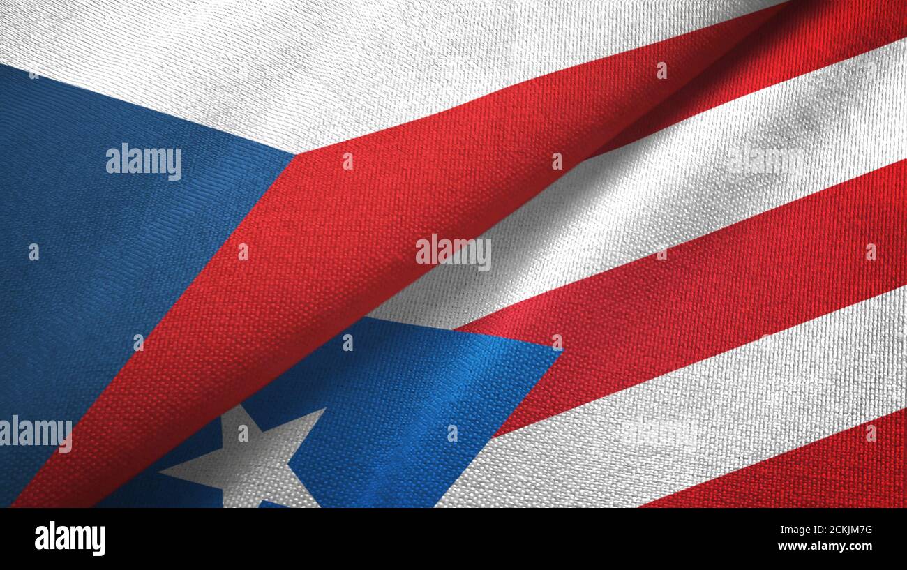 Czech and Puerto Rico two flags textile cloth, fabric texture Stock ...