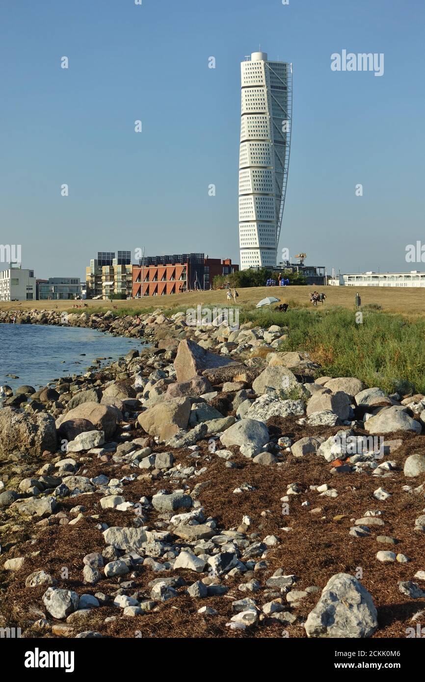 MALMO, SWEDEN -16 AUG 2020- View of the Turning Torso skyscraper, a ...