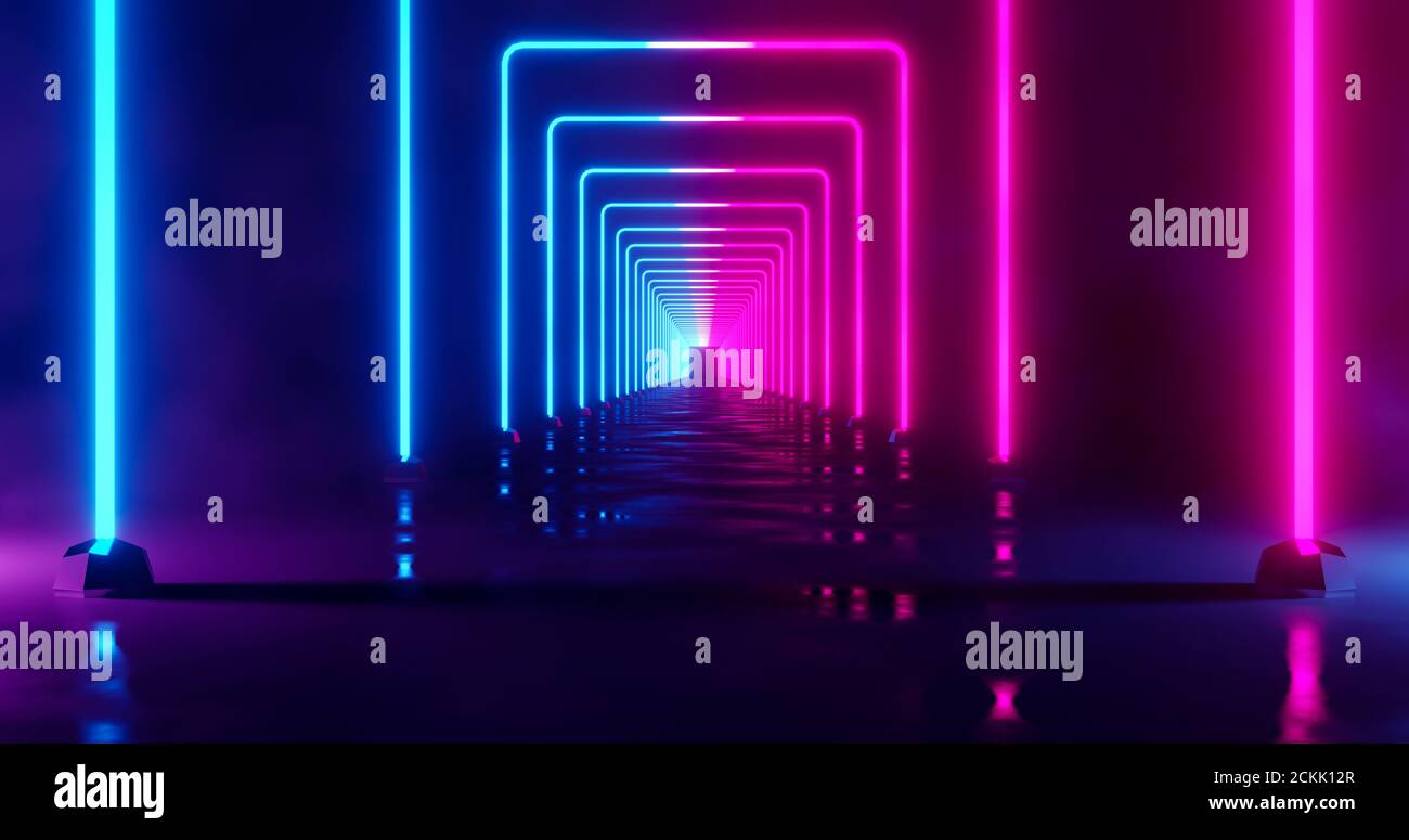 3d rendering blue and pink neon gate background Stock Photo - Alamy