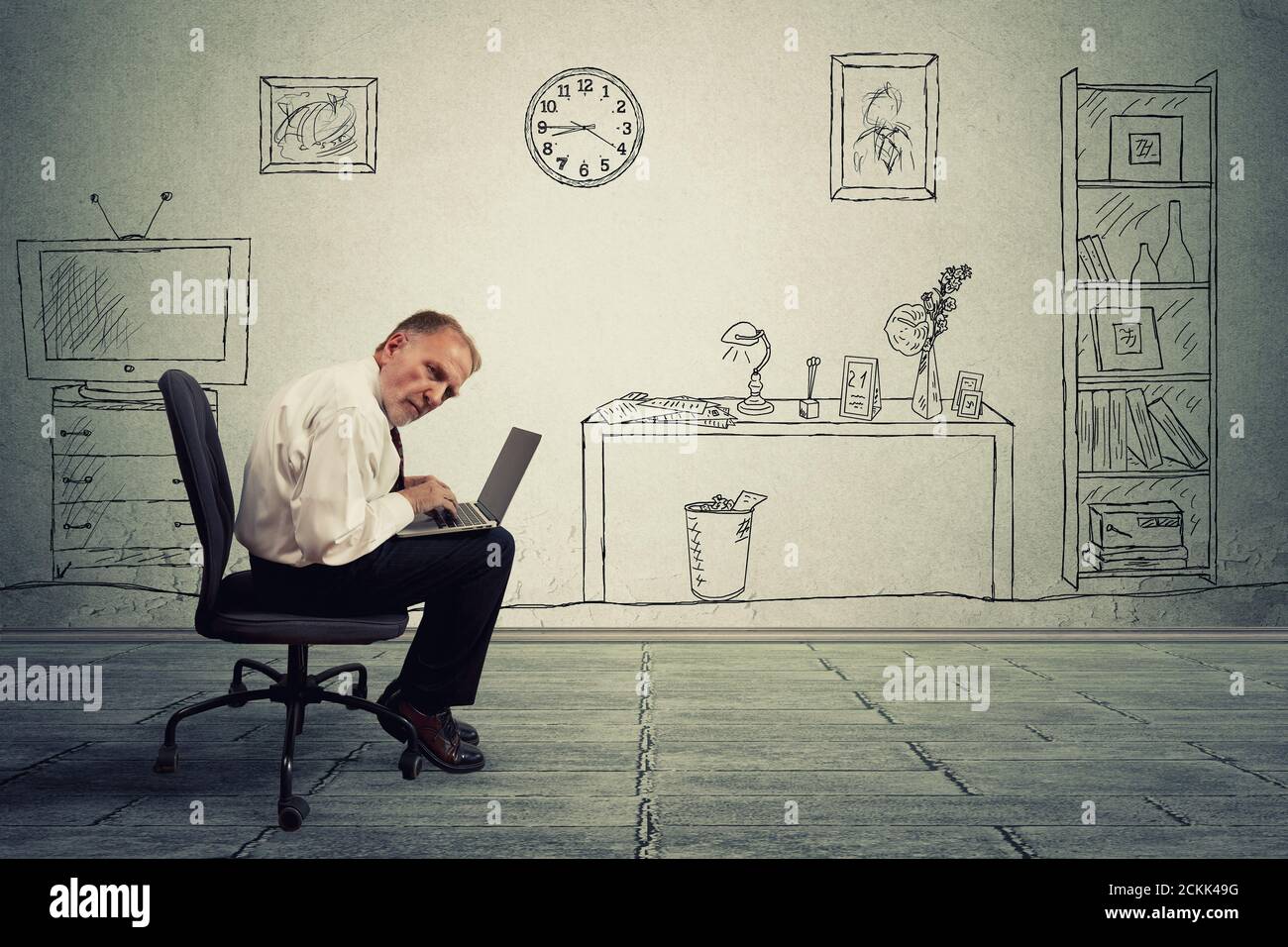 Senior businessman executive working on laptop in office. Life of a ...