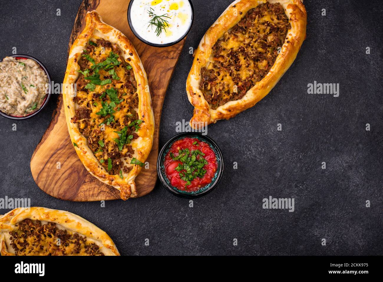 Traditional Turkish pide with meat Stock Photo - Alamy