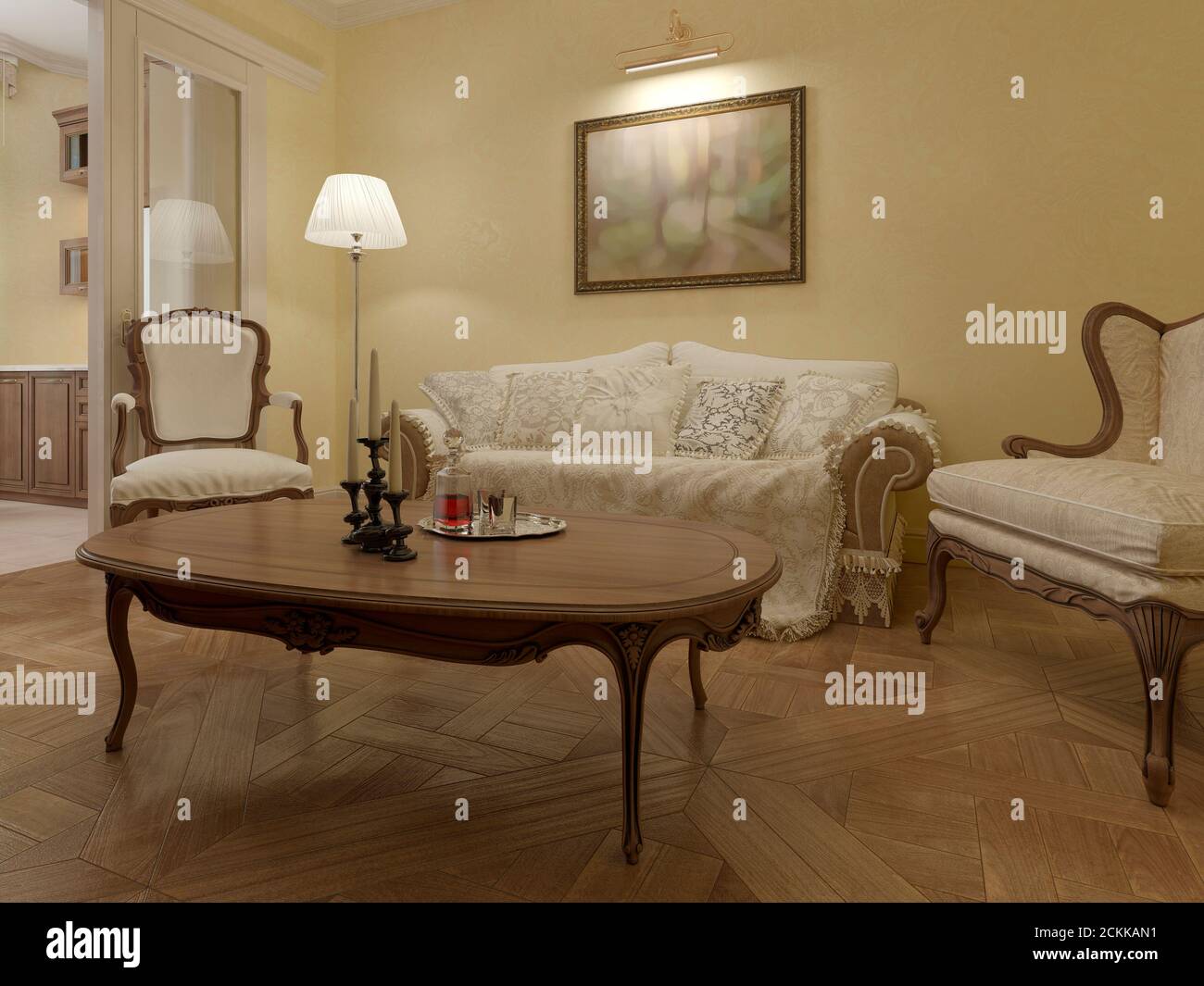 Living room art deco style. 3d render Stock Photo - Alamy