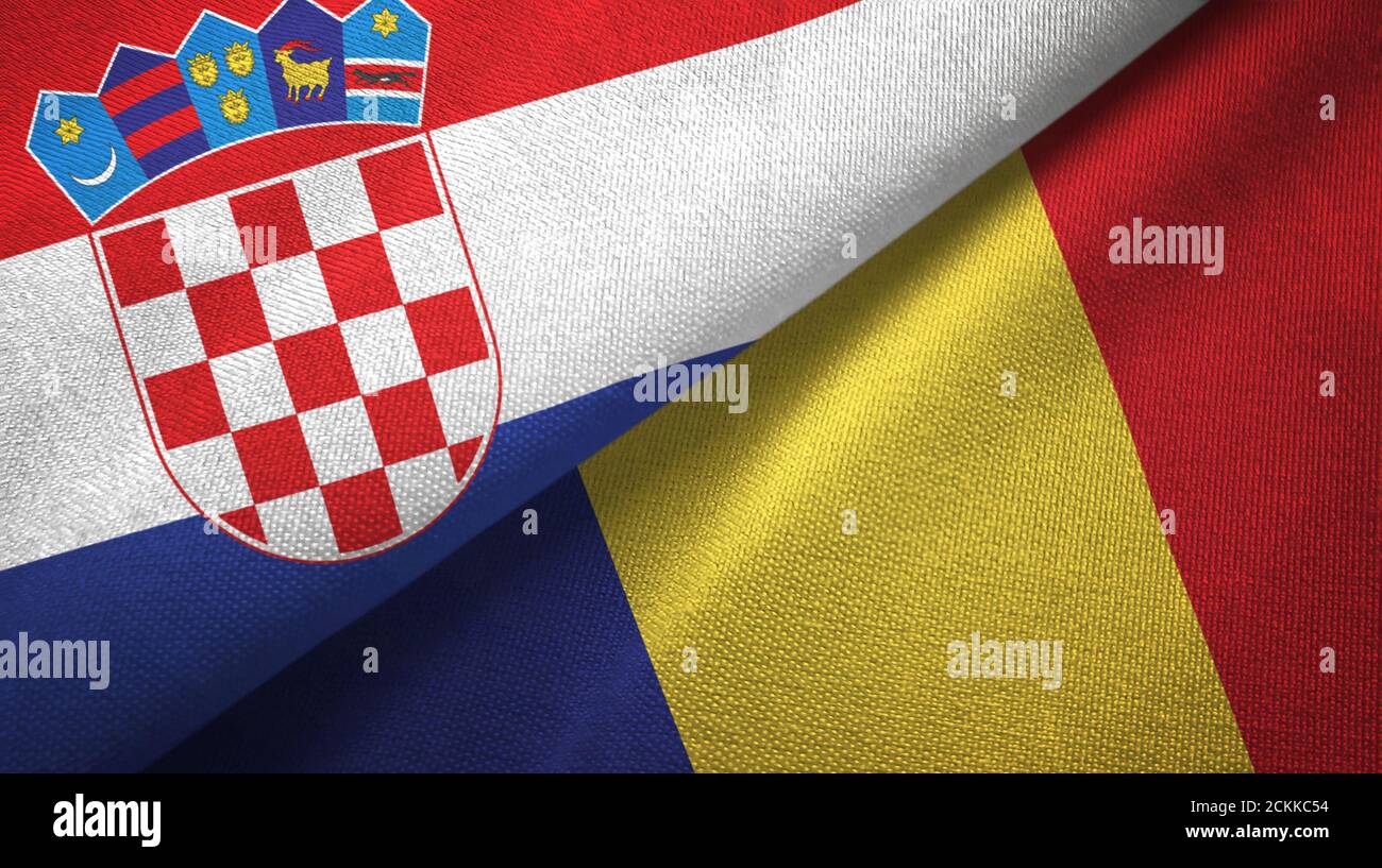 Croatia and Romania two flags textile cloth, fabric texture Stock Photo ...