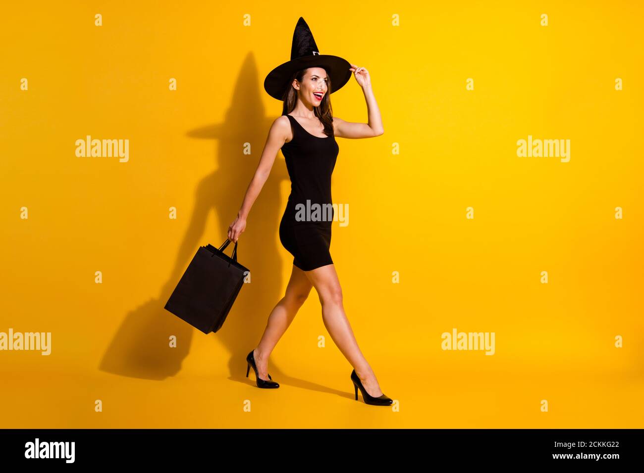 Full length body size profile side view of her she attractive pretty ...