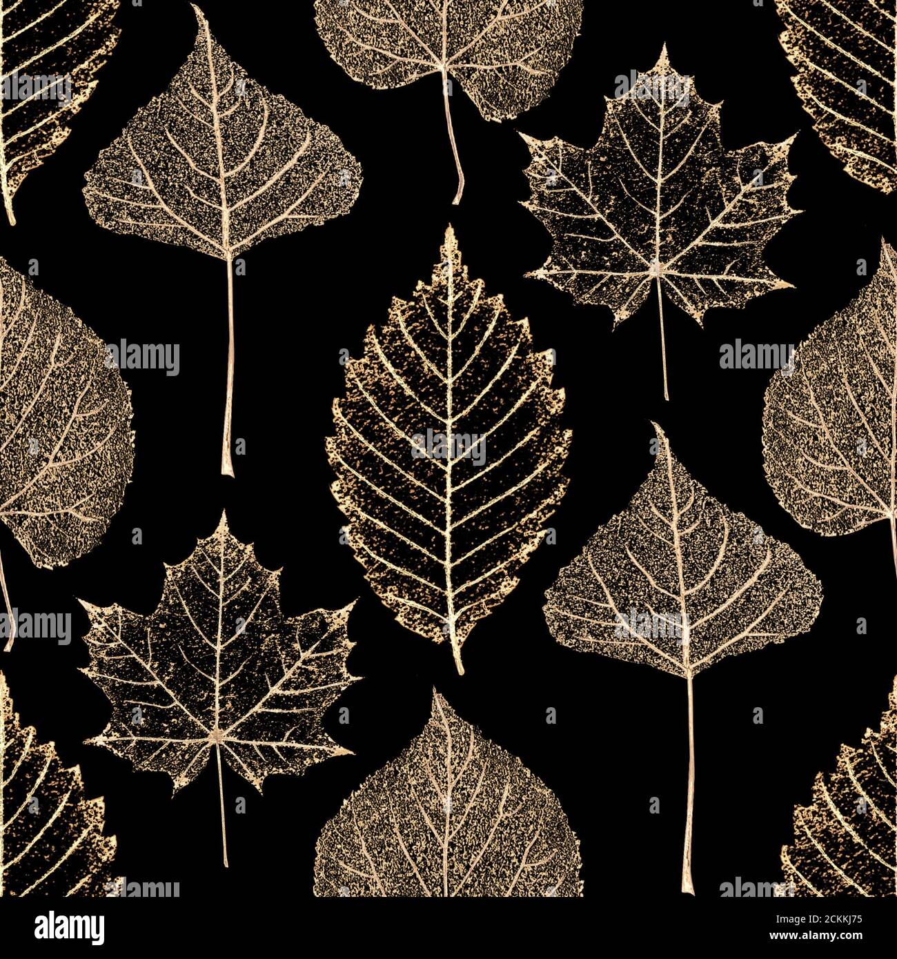 Autumn fairy abstract glitter transparent gold leaf skeleton seamless ...