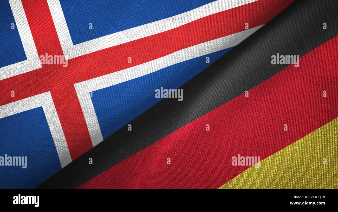 Iceland and Germany two flags textile cloth, fabric texture Stock Photo ...