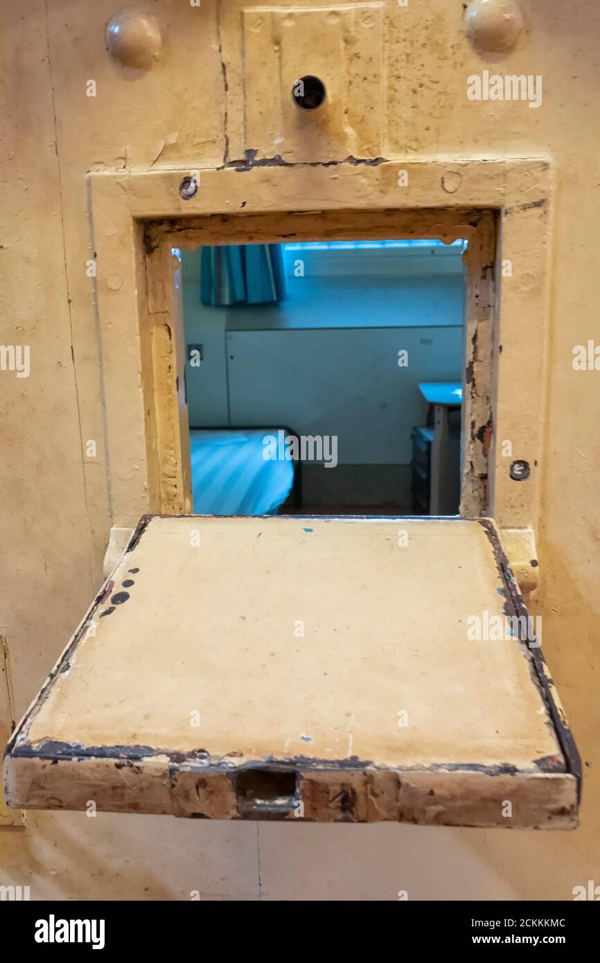 Open hatch of prison cell with a look inside the cell Netherlands Stock ...