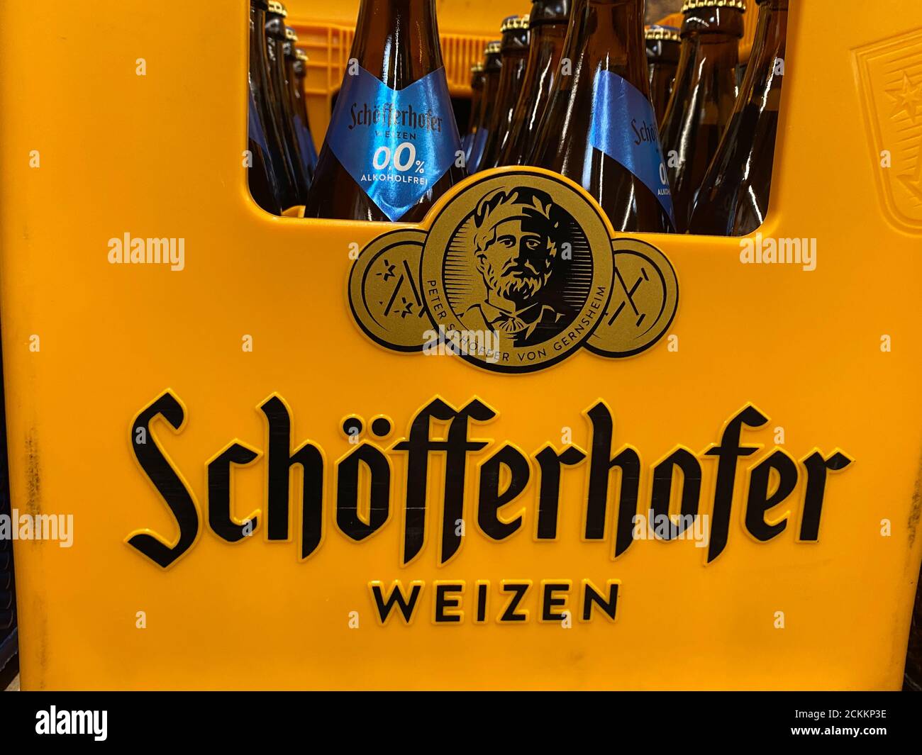 Viersen, Germany - July 9. 2020: View on isolated weed beer crate with ...