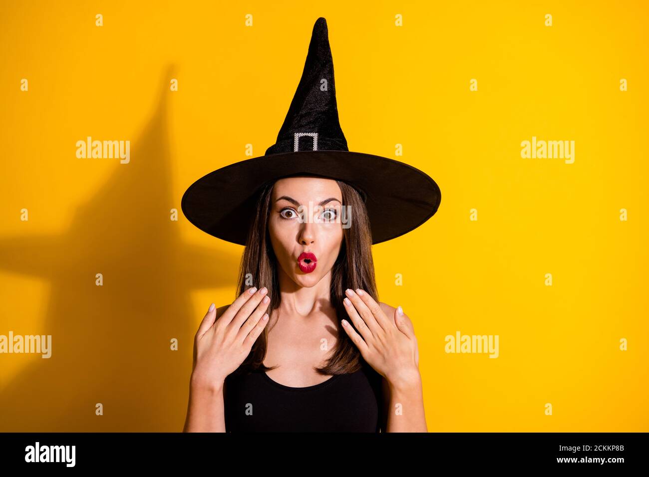 Photo of lovely pretty young lady fearful terrified staring look ...