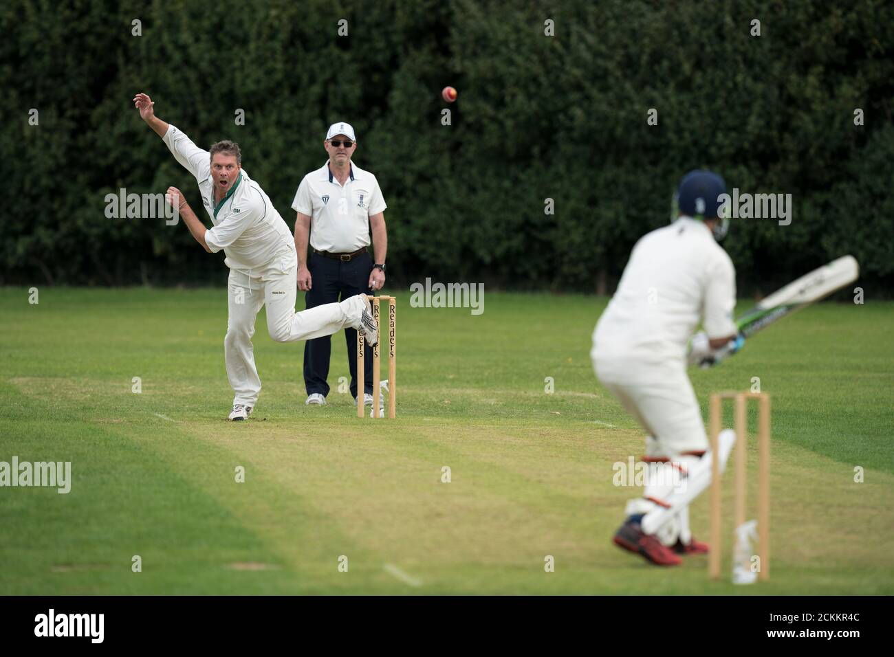 Cricket bowler in action Stock Photo - Alamy