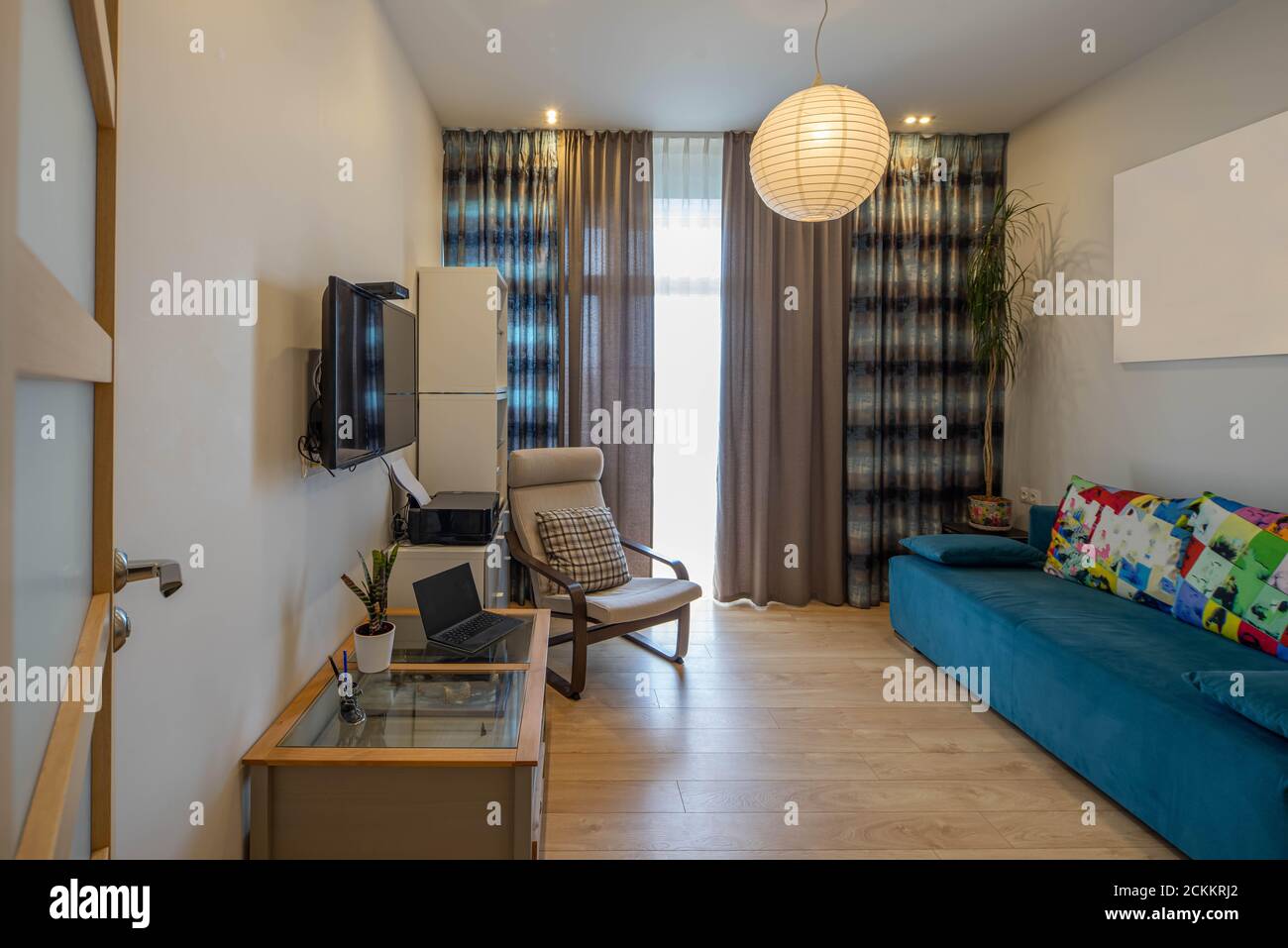 Modern interior of living room in luxury apartment. New furniture ...