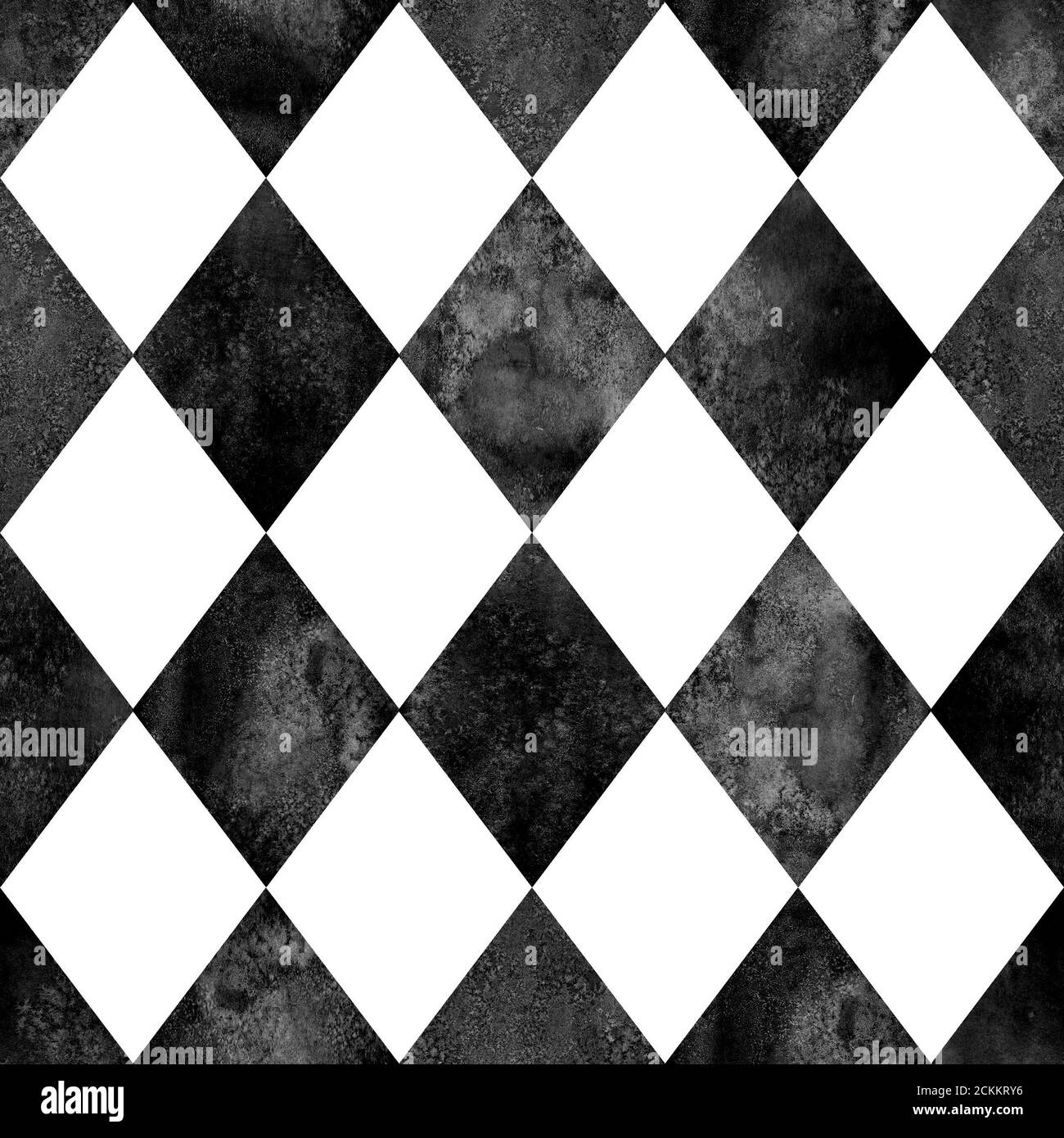 Black and white argyle seamless plaid pattern. Watercolor hand drawn ...