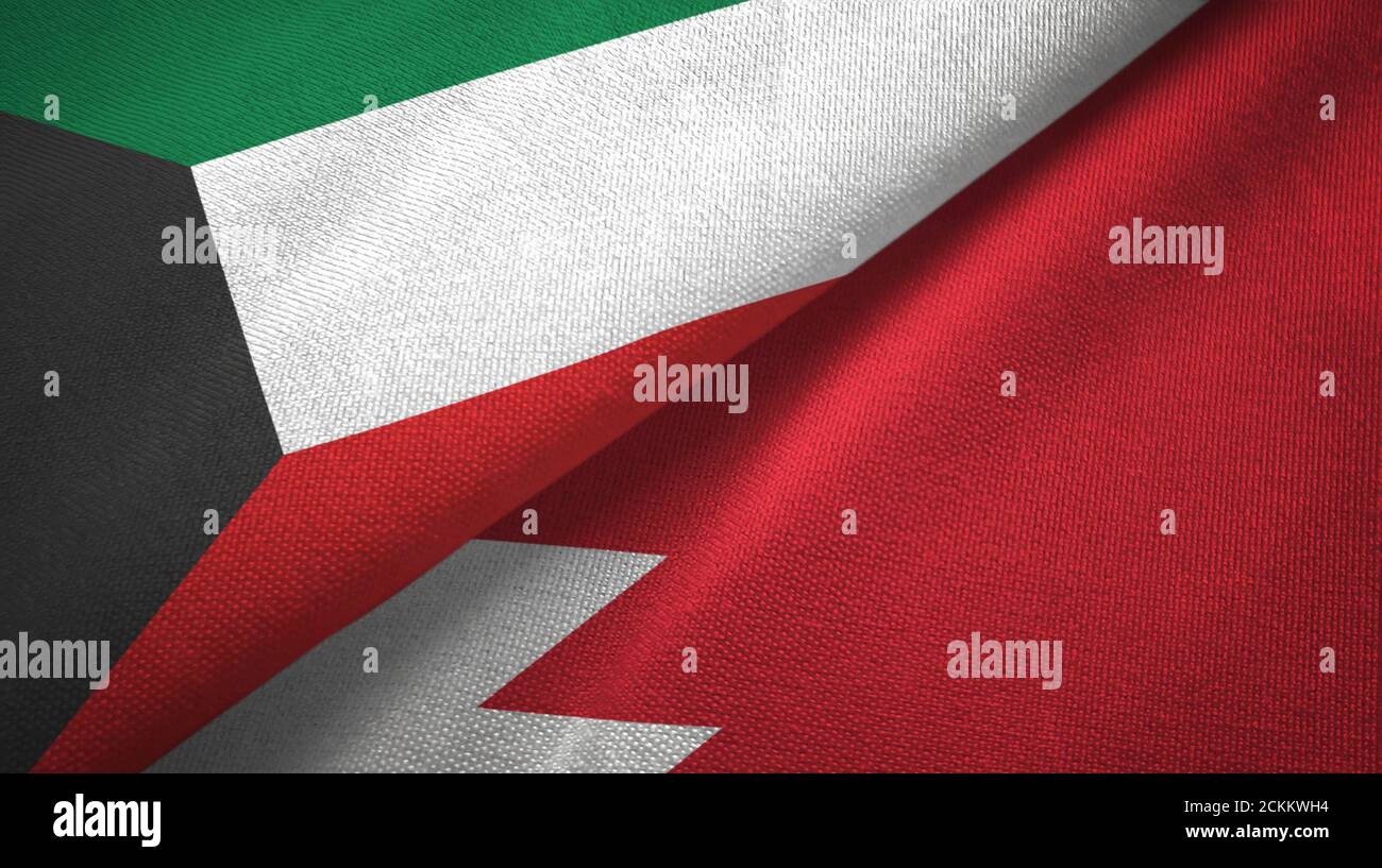 Kuwait and Bahrain two flags textile cloth, fabric texture Stock Photo ...