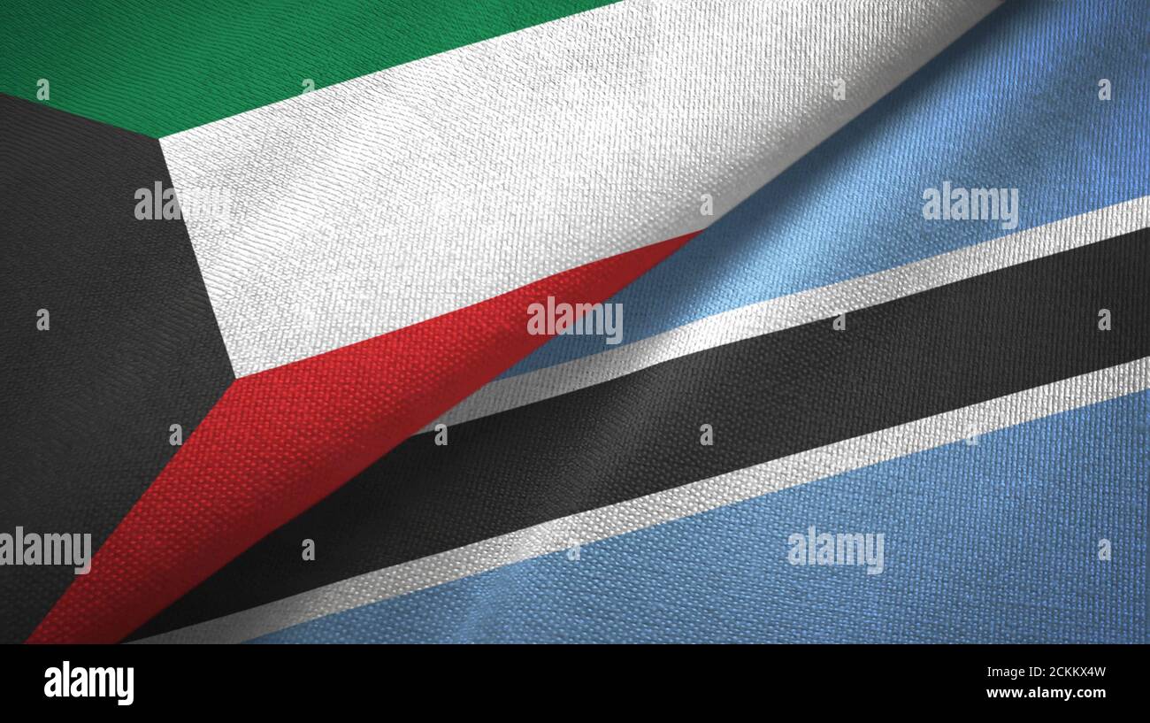 Kuwait and Botswana two flags textile cloth, fabric texture Stock Photo ...