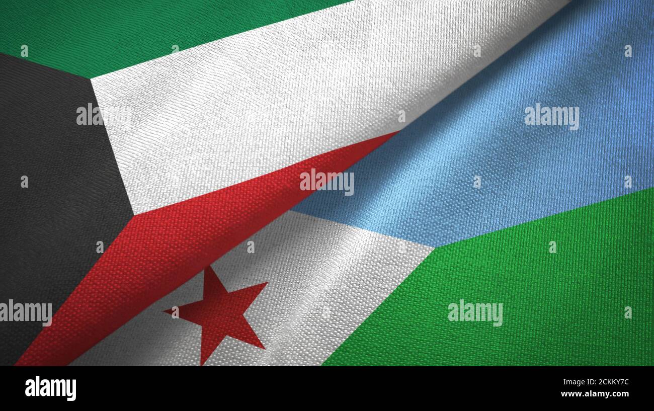 Kuwait and Djibouti two flags textile cloth, fabric texture Stock Photo ...