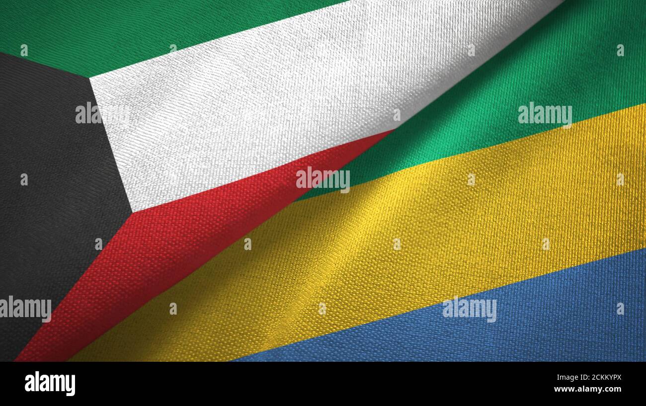Kuwait and Gabon two flags textile cloth, fabric texture Stock Photo ...
