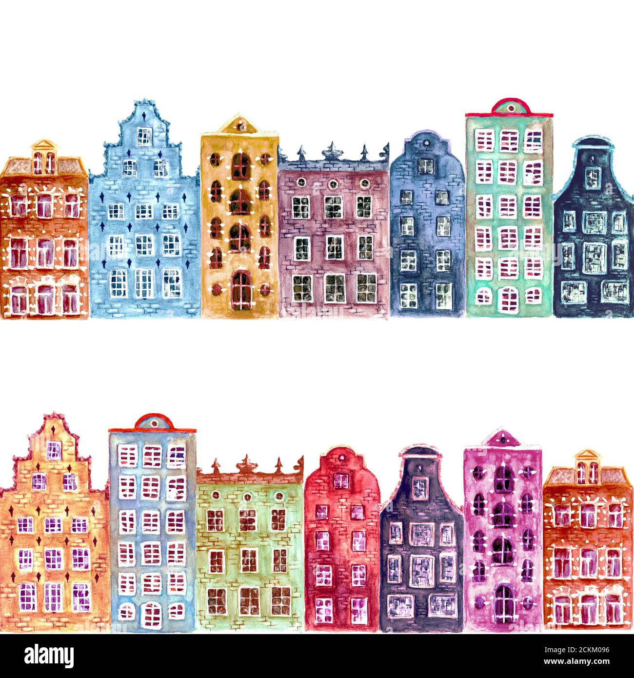 Old europe houses. Seamless pattern of watercolor colorful european ...