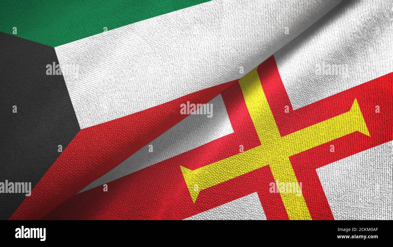 Kuwait and Guernsey two flags textile cloth, fabric texture Stock Photo ...