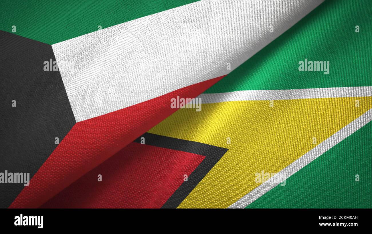 Kuwait and Guyana two flags textile cloth, fabric texture Stock Photo ...