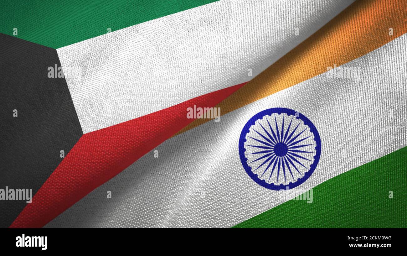 Kuwait and India two flags textile cloth, fabric texture Stock Photo ...