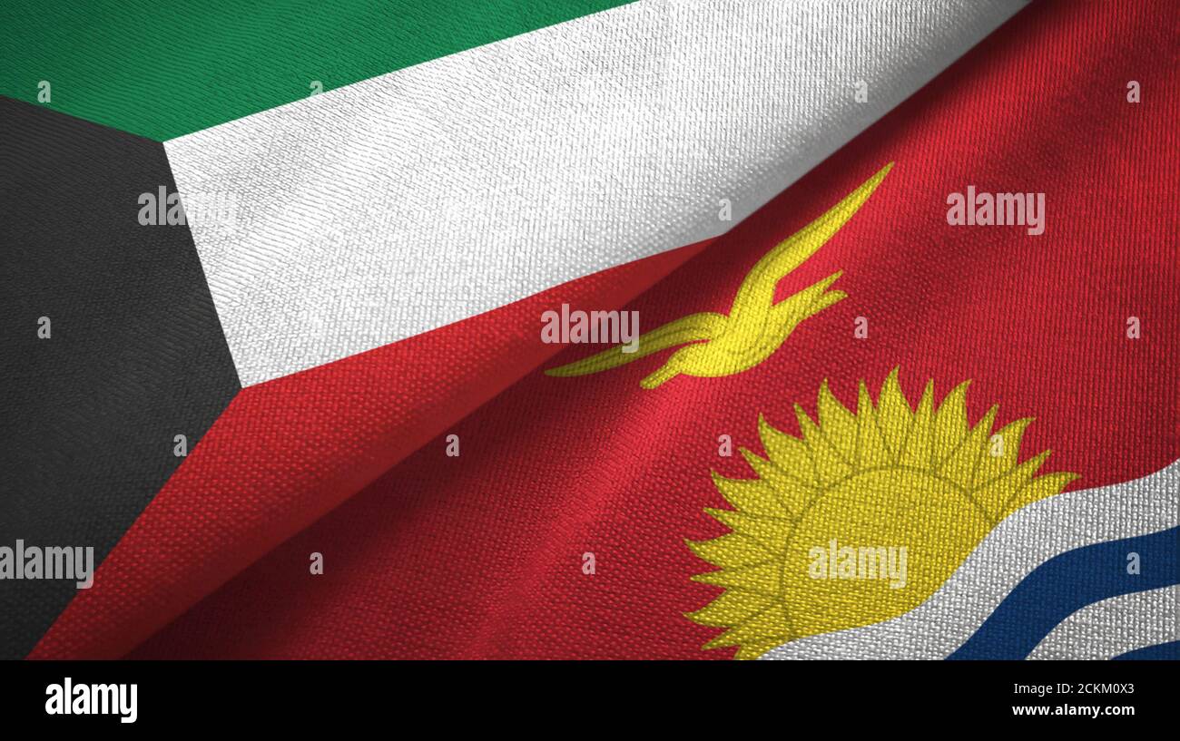 Kuwait and Kiribati two flags textile cloth, fabric texture Stock Photo ...