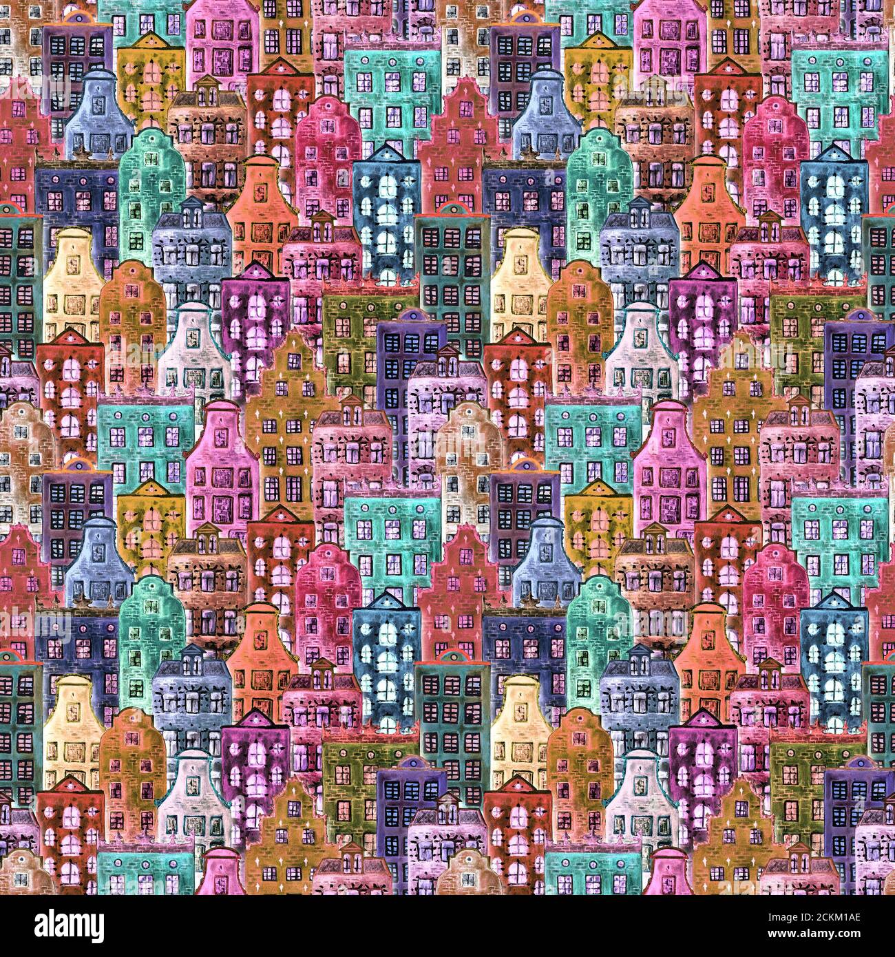 Watercolor old europe houses. Seamless pattern of colorful european ...