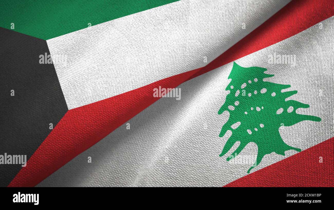 Kuwait and Lebanon two flags textile cloth, fabric texture Stock Photo ...