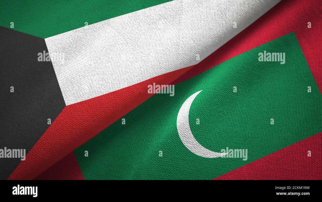 Kuwait and Maldives two flags textile cloth, fabric texture Stock Photo ...