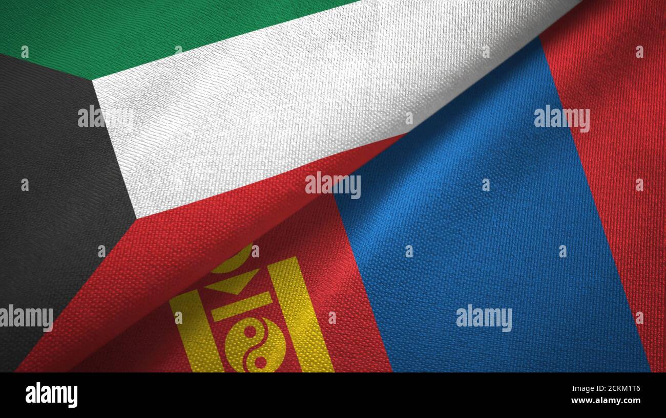 Kuwait and Mongolia two flags textile cloth, fabric texture Stock Photo ...