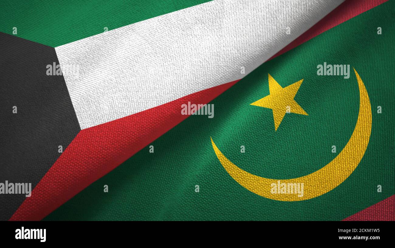 Kuwait and Mauritania two flags textile cloth, fabric texture Stock ...