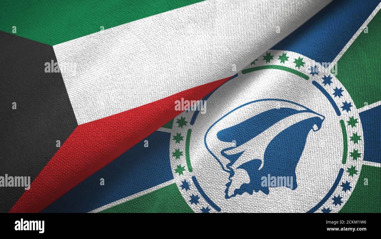 Kuwait and Martinique two flags textile cloth, fabric texture Stock ...