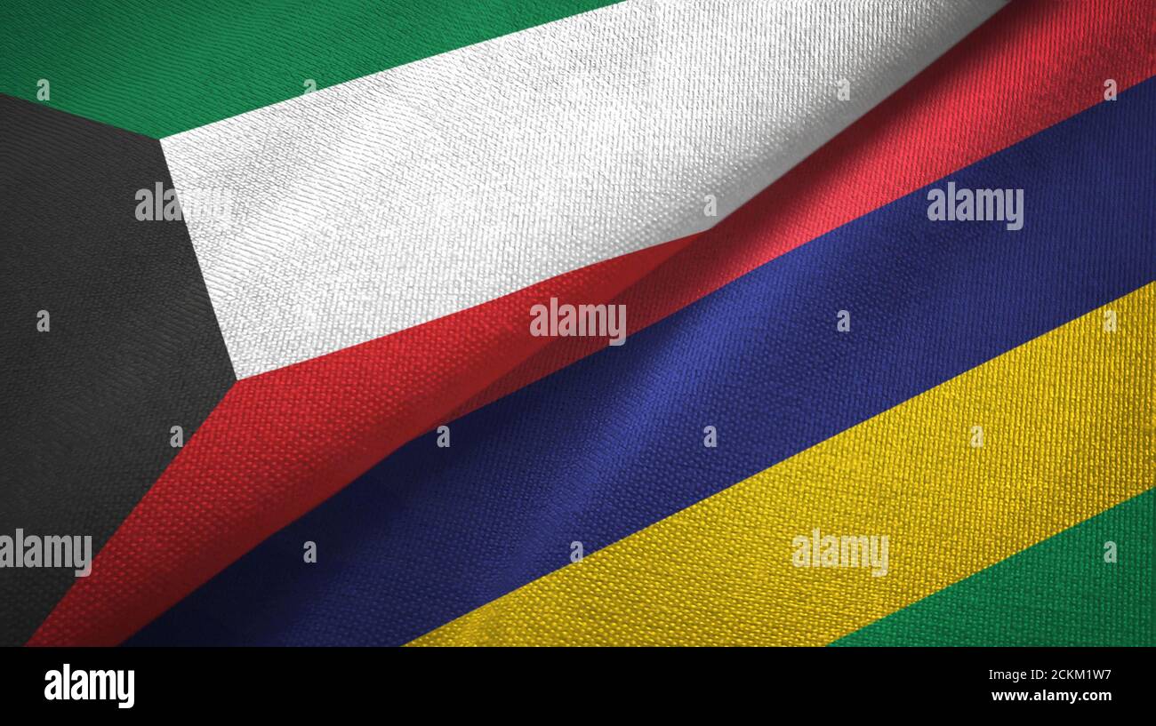 Kuwait and Mauritius two flags textile cloth, fabric texture Stock ...