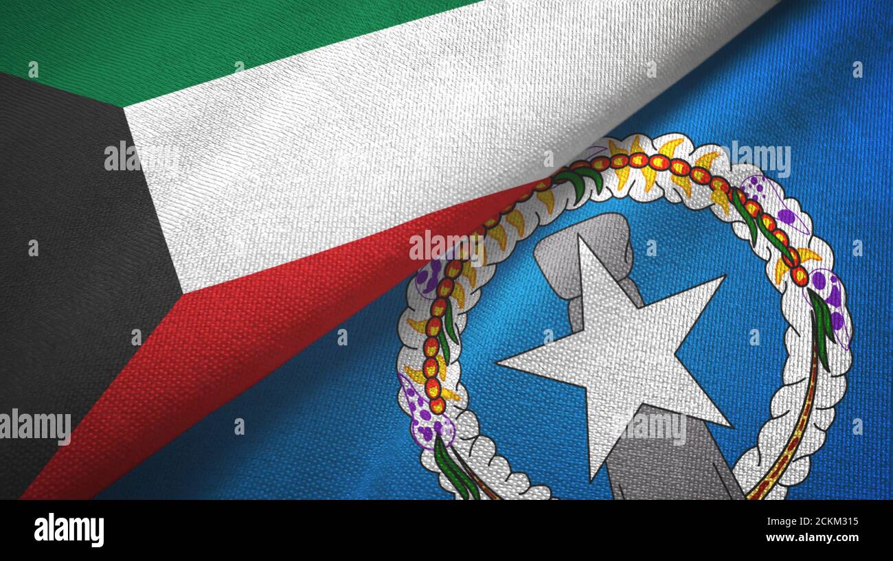 Kuwait and Northern Mariana Islands two flags textile cloth, fabric ...