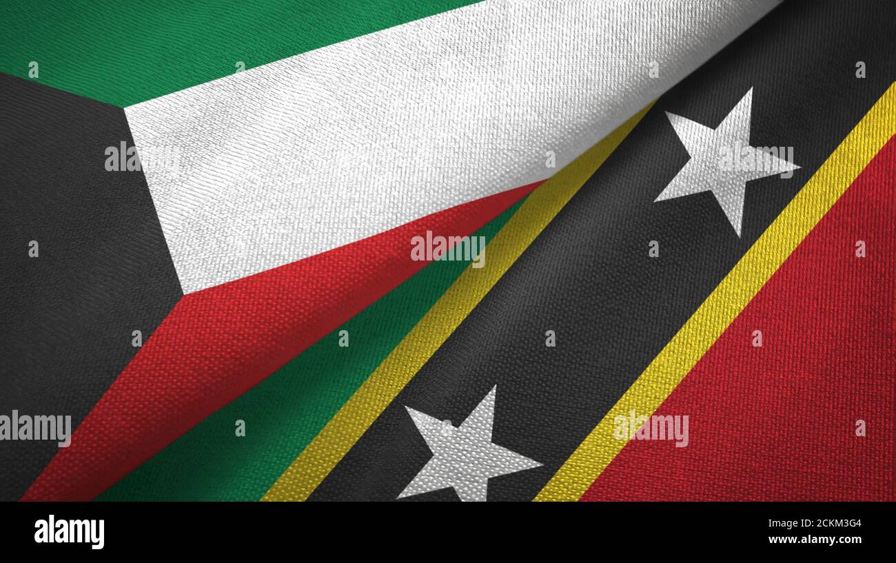 Kuwait and Saint Kitts and Nevis two flags textile cloth, fabric ...