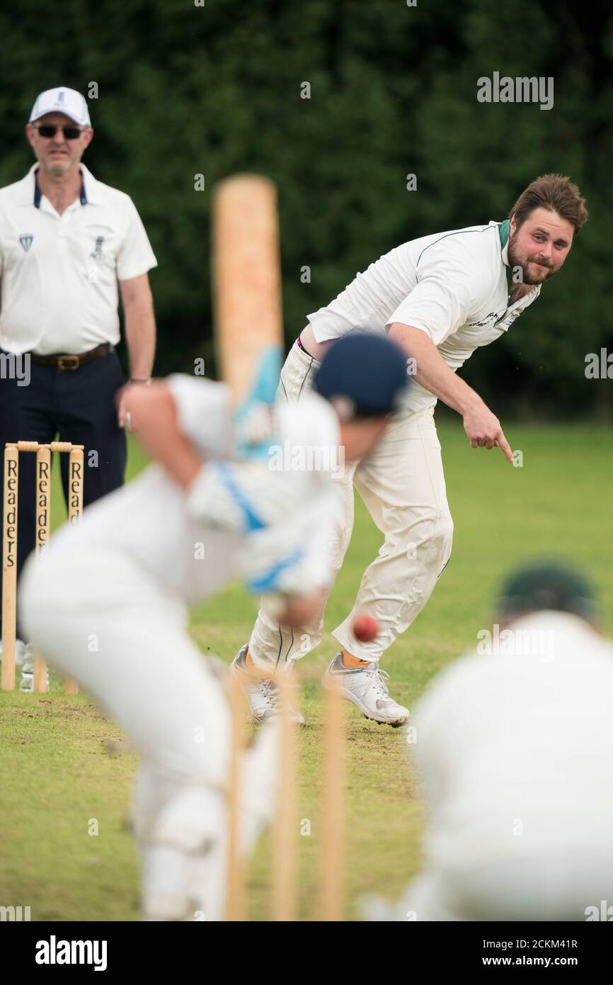 Cricket bowler in action Stock Photo - Alamy