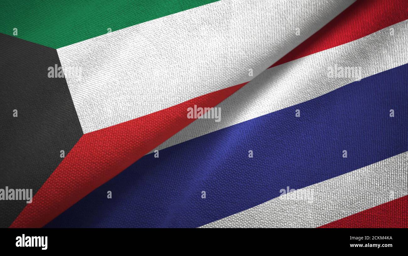 Kuwait and Thailand two flags textile cloth, fabric texture Stock Photo ...