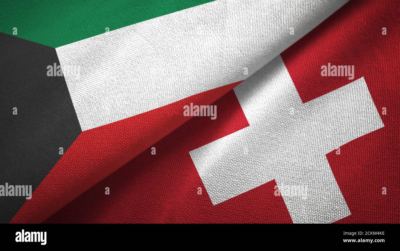 Kuwait and Switzerland two flags textile cloth, fabric texture Stock ...
